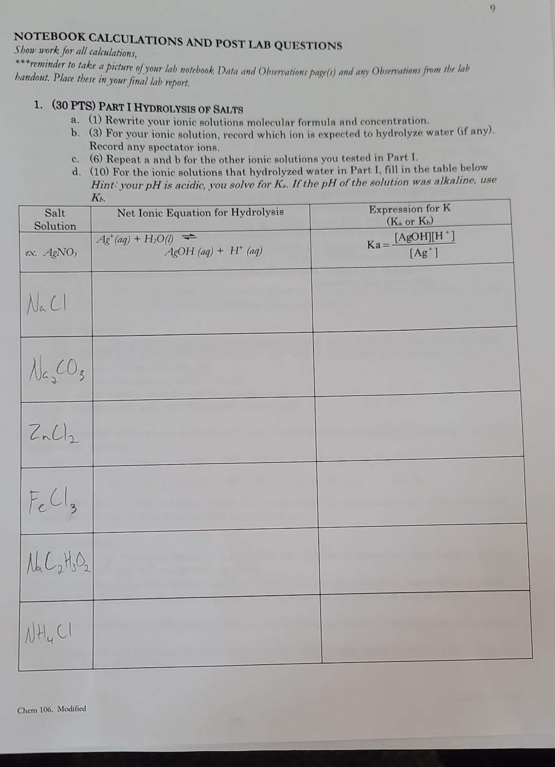 NOTEBOOK CALCULATIONS AND POST LAB QUESTIONS Show | Chegg.com