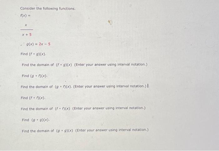 Solved Consider the following functions. f(x)=x+5x x+5x | Chegg.com