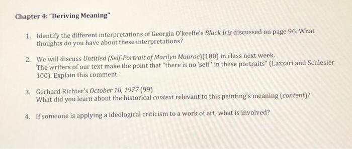 Chapter 4: "Deriving Meaning" 1. Identify the | Chegg.com