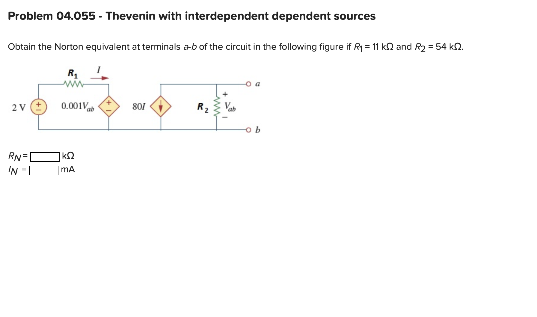 Solved Problem 04.055 - ﻿Thevenin with interdependent | Chegg.com