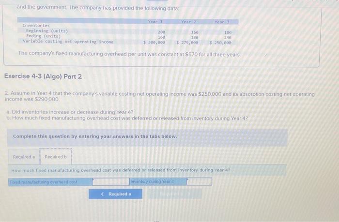 Solved Exercise 4-3 (Algo) Reconciliation of Absorption and | Chegg.com