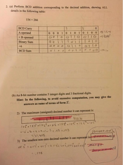 Solved 2. (a) Perform BCD addition corresponding to the | Chegg.com