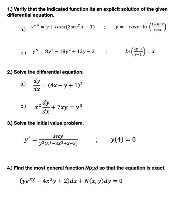 Solved 1.) Verify that the indicated function its an | Chegg.com