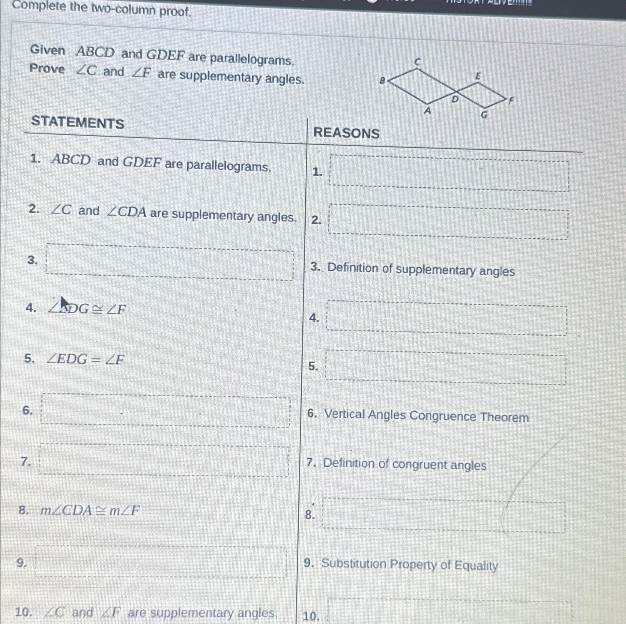 Solved Complete the two-column proof | Chegg.com