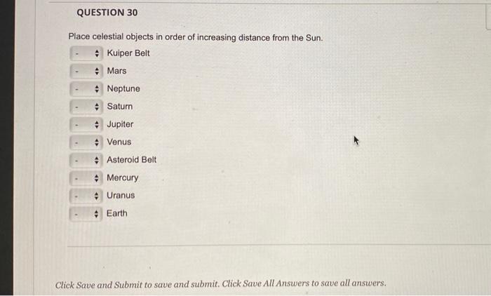 Place celestial objects in order of increasing | Chegg.com