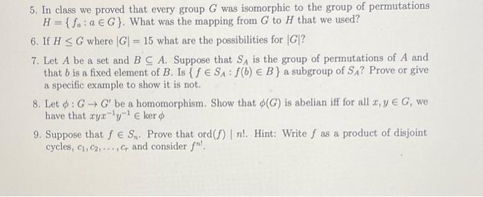 Solved 5. In class we proved that every group G was | Chegg.com