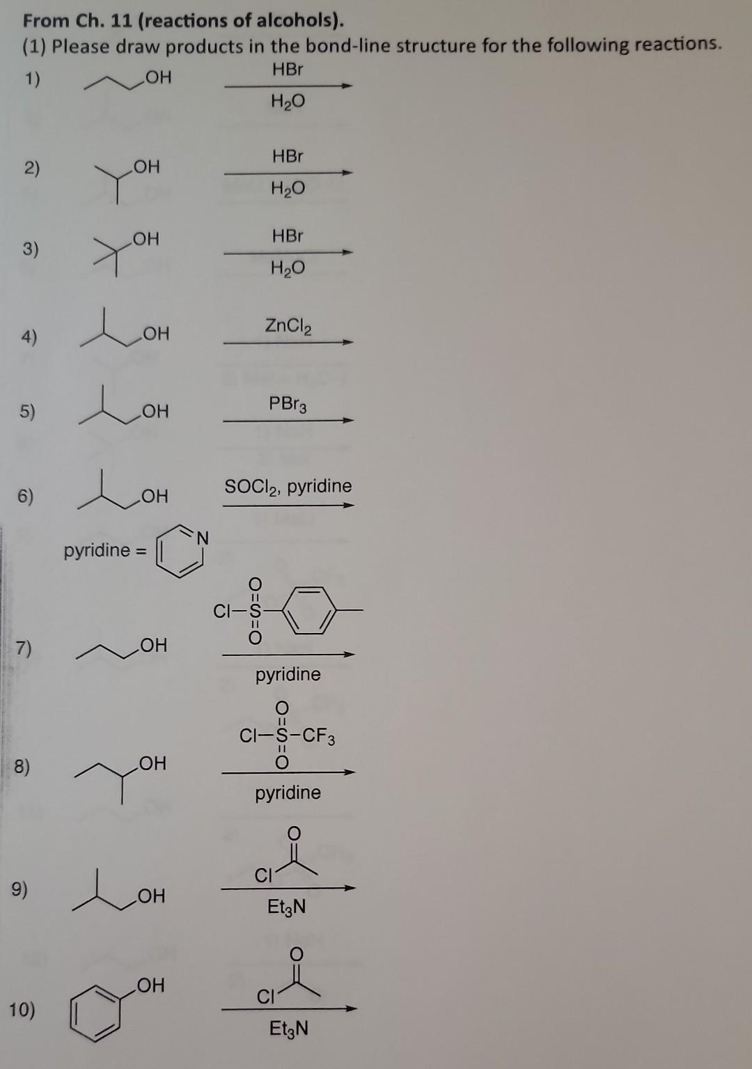 Solved From Ch. 11 (reactions of alcohols). (1) Please draw | Chegg.com