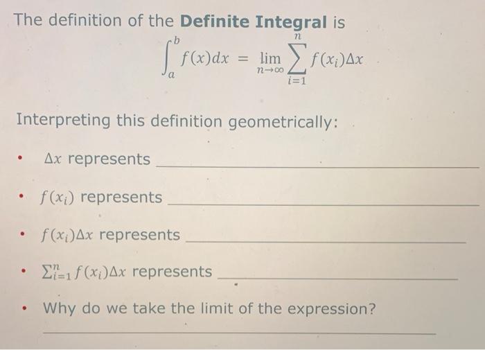 Solved The definition of the Definite Integral is | Chegg.com