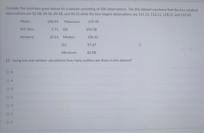 Solved Consider the summary given below for a dataset | Chegg.com