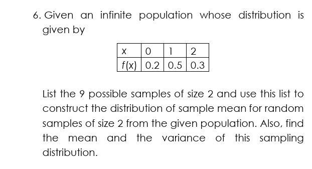 Solved 6. ﻿Given an infinite population whose distribution | Chegg.com