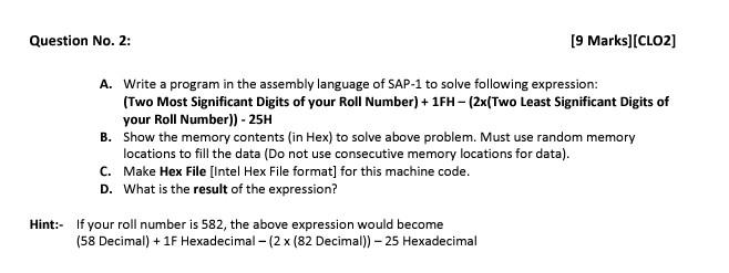 Solved Question No. 2: [9 Marks][CLO2] A. Write a program in | Chegg.com