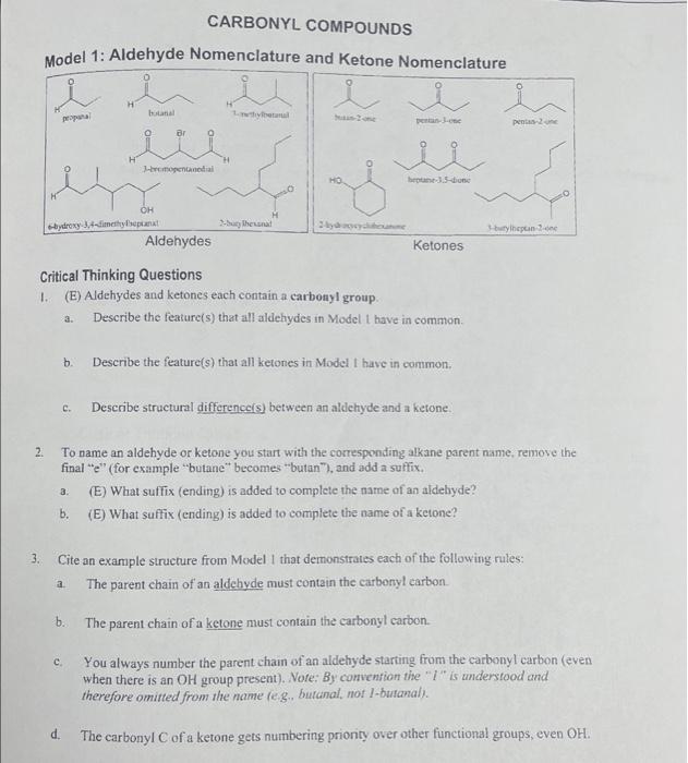 Solved CARBONYL COMPOUNDS Model 1: Aldehyde Nomenclature and | Chegg.com