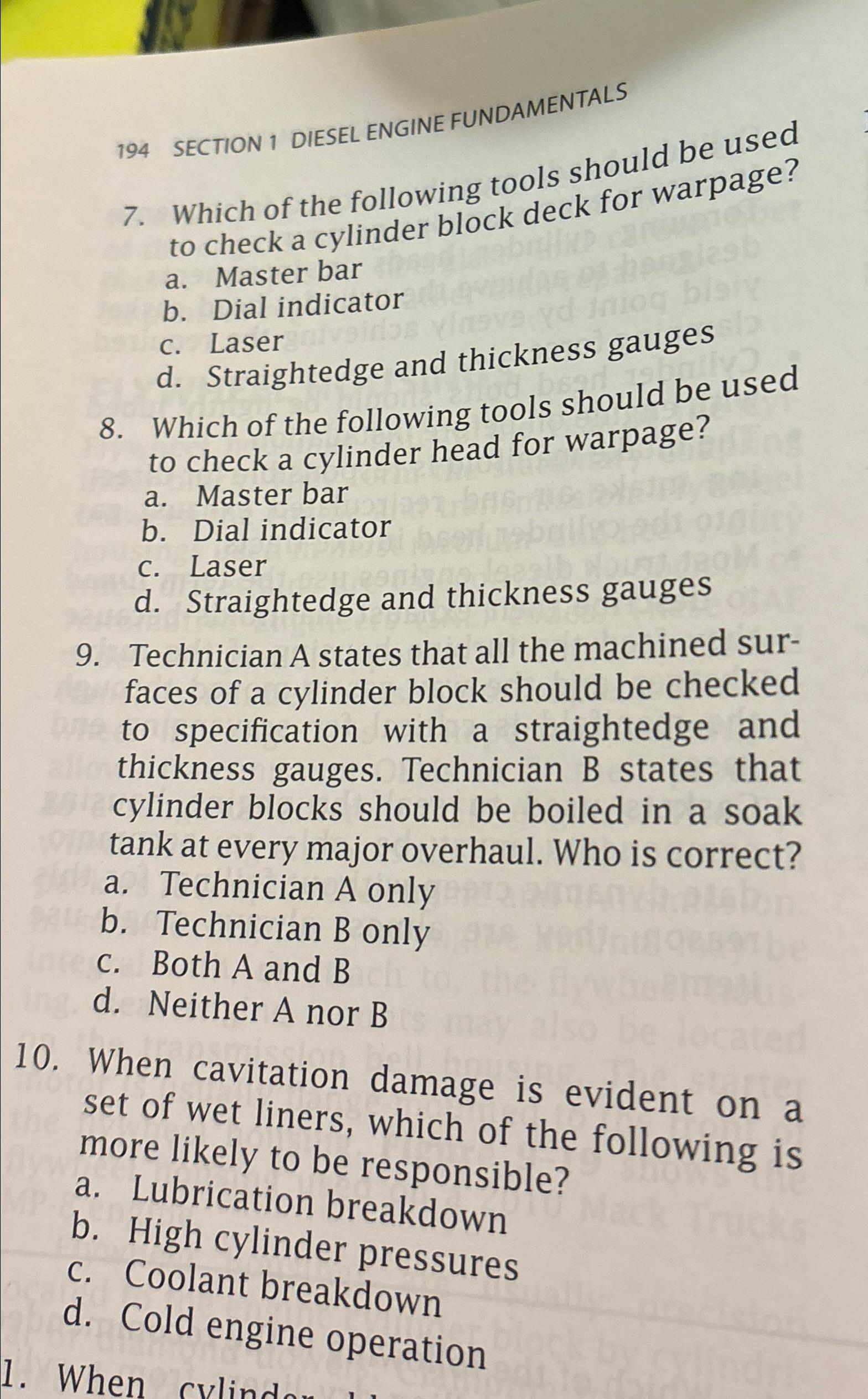 Solved 194\\nSECTION 1 DIESEL ENGINE FUNDAMENTALS\\n7. Which | Chegg.com
