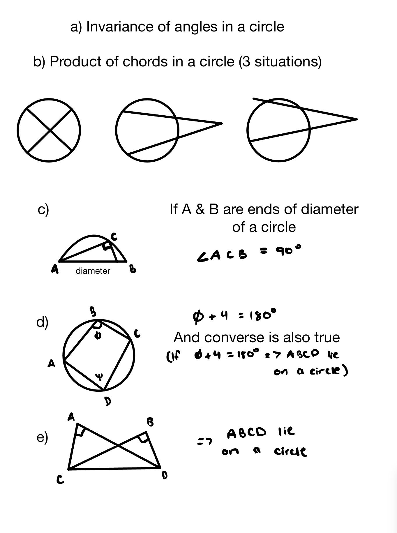 a) ﻿Invariance of angles in a circleb) ﻿Product of | Chegg.com