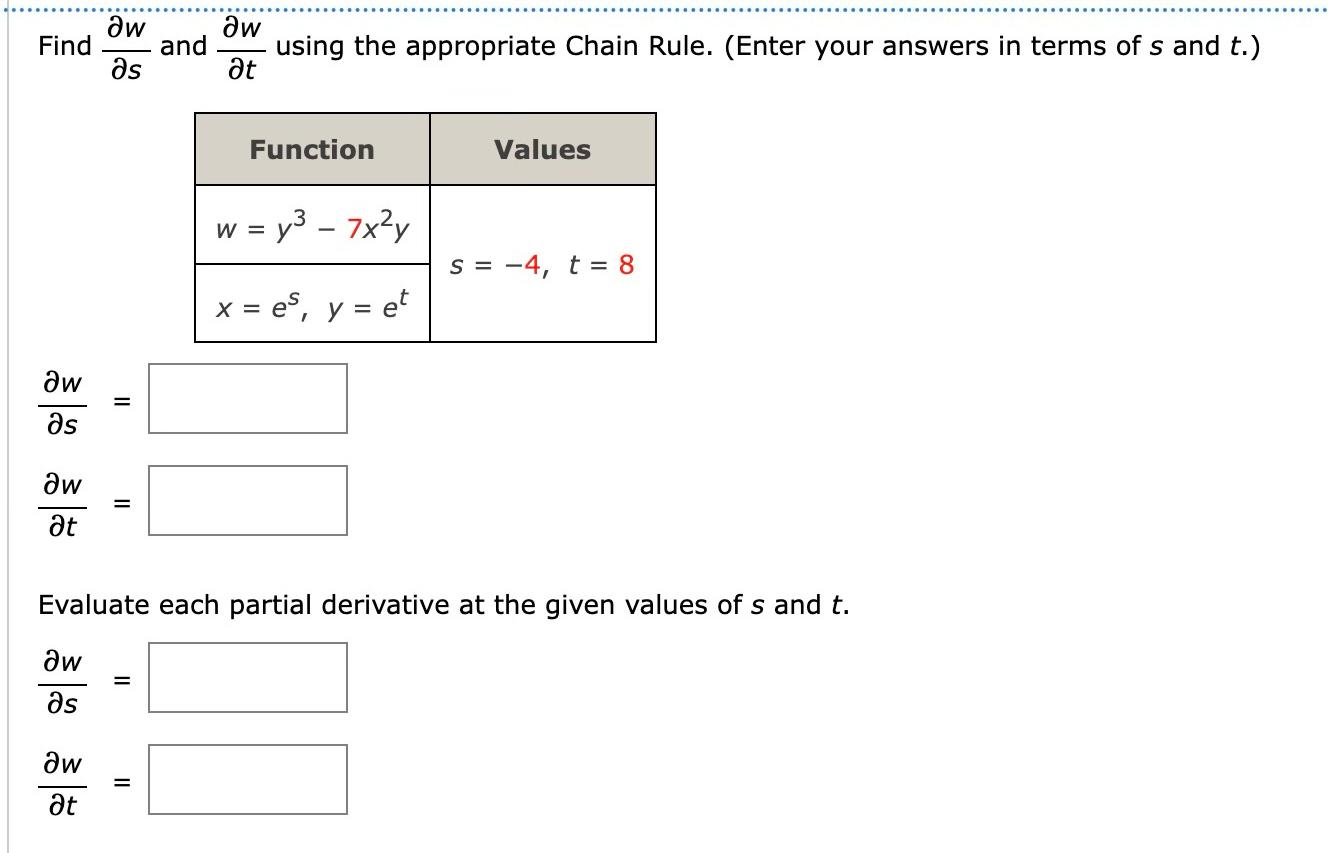 Solved Find delwdels ﻿and delwdelt ﻿using the appropriate | Chegg.com