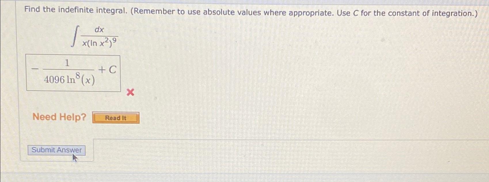 Solved Find the indefinite integral. (Remember to use | Chegg.com