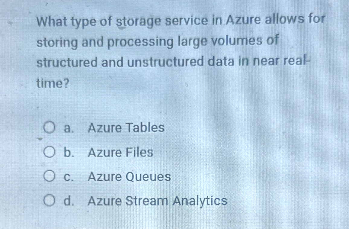 Solved What type of storage service in Azure allows for | Chegg.com