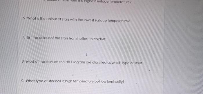 Solved HR Diagram Worksheet Background: The | Chegg.com
