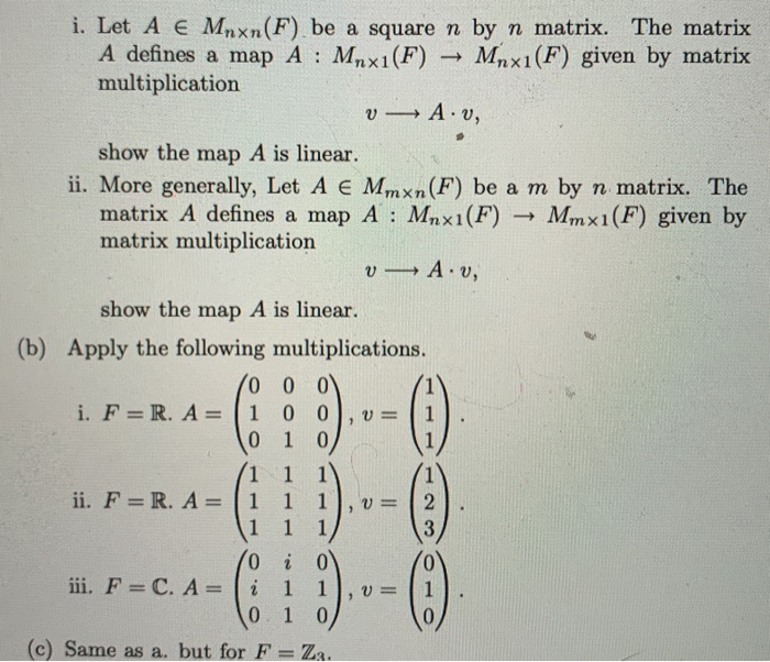 Solved 2. Multiplication of a vector by a matrix. (a) Let F | Chegg.com