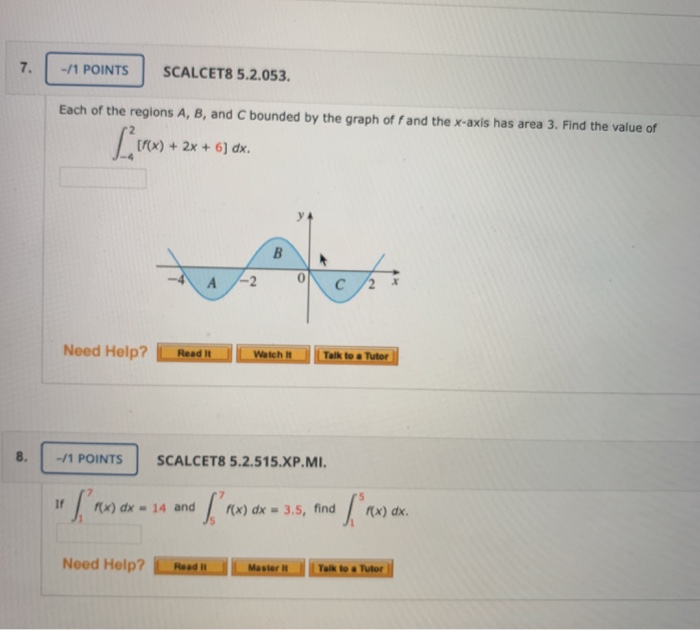Solved -/1 POINTS SCALCET8 5.2.053 Each of the regions A, B, | Chegg.com
