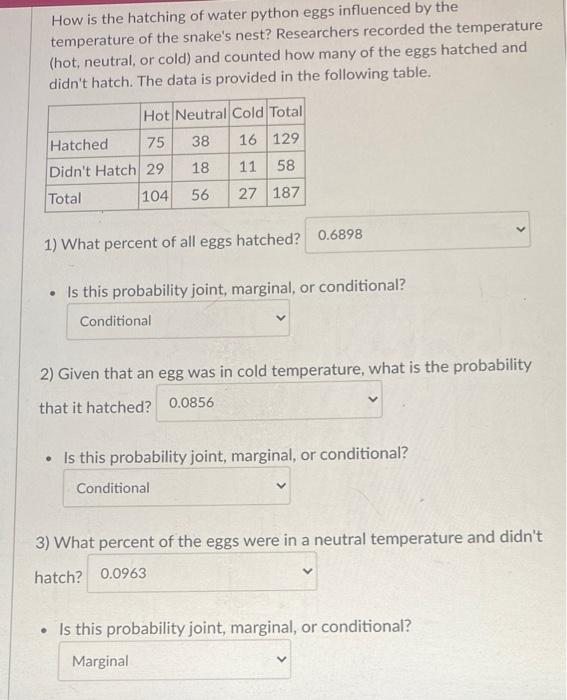 Solved How is the hatching of water python eggs influenced | Chegg.com