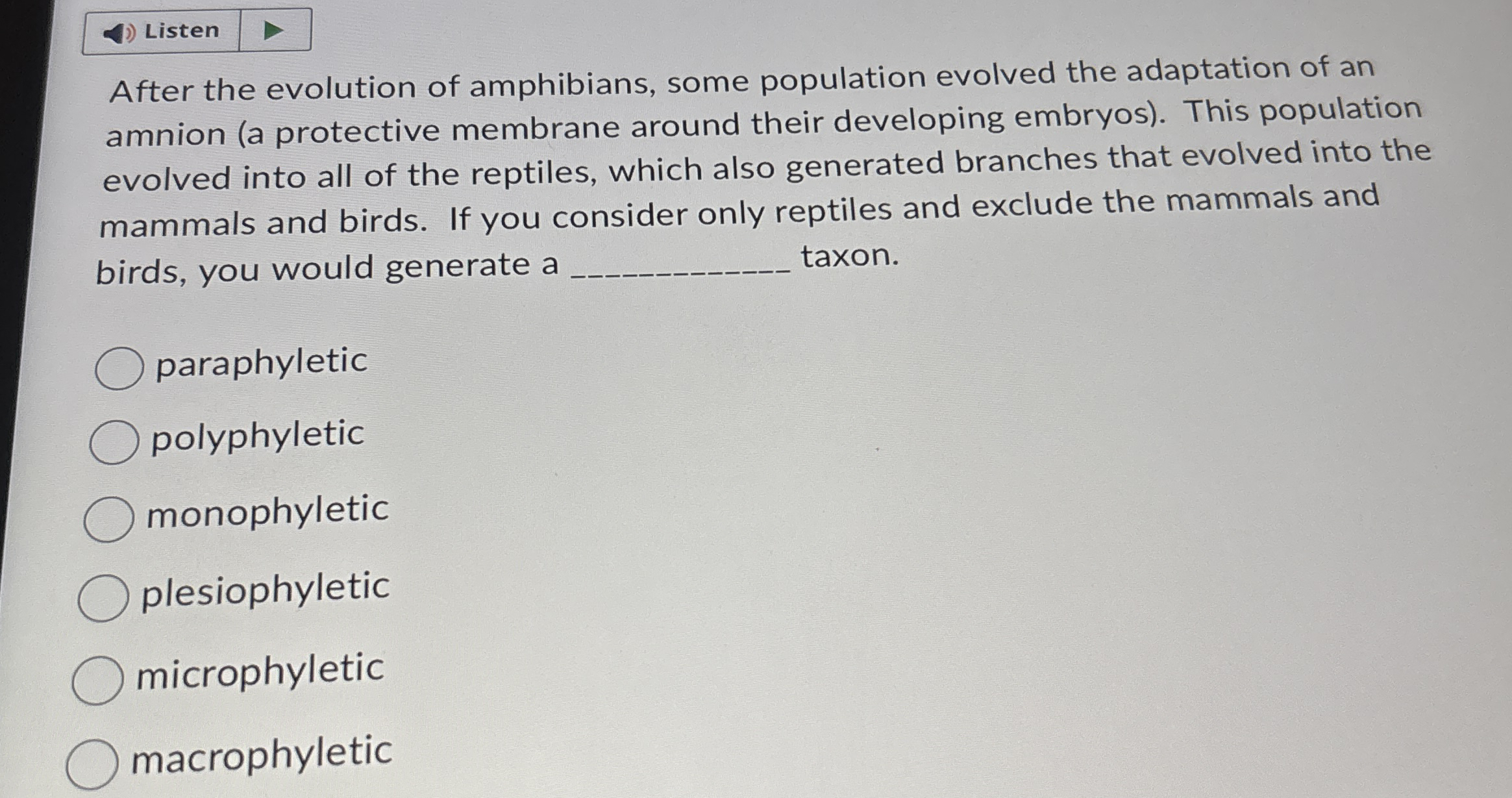 Solved ListenAfter the evolution of amphibians, some | Chegg.com