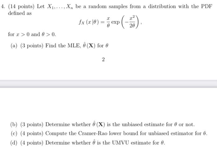 Solved 4. (14 points) Let X1,…,Xn be a random samples from a | Chegg.com