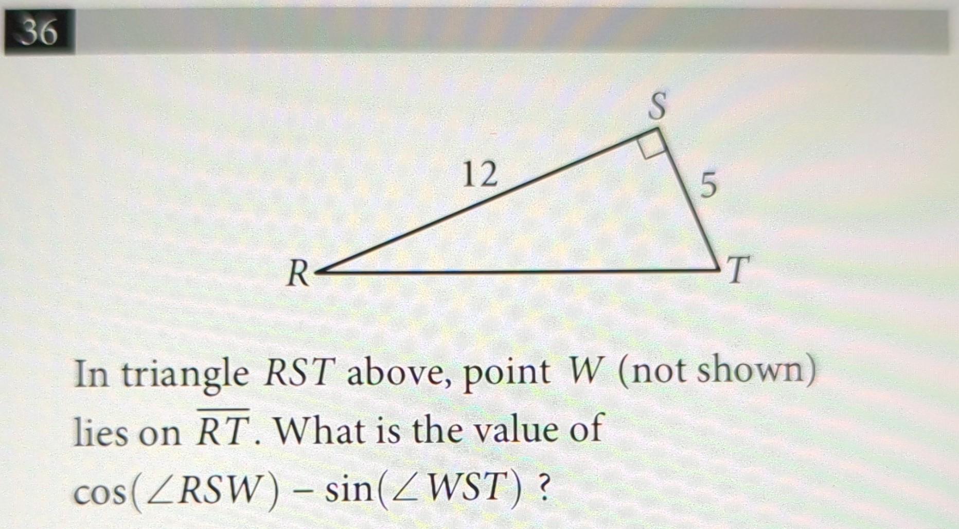 Solved In triangle RST above, point W (not shown) lies on | Chegg.com