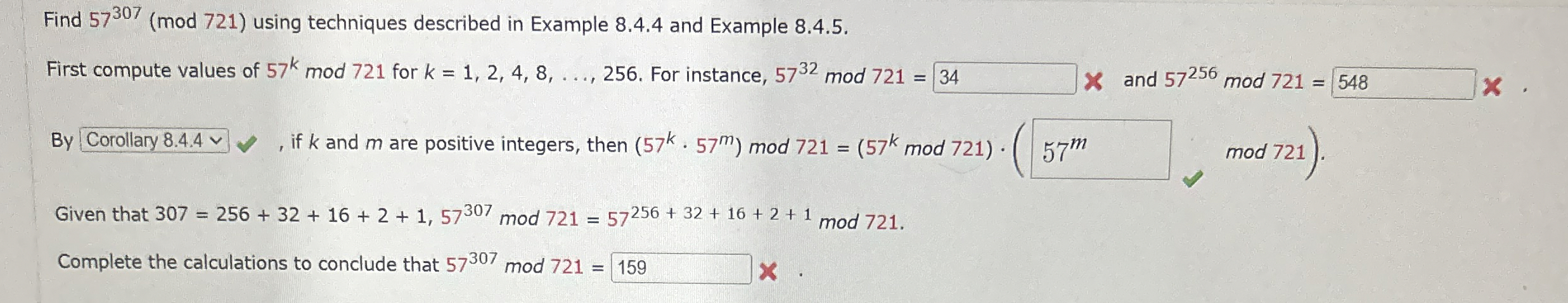 Solved Find 57307(mod721) ﻿using techniques described in | Chegg.com