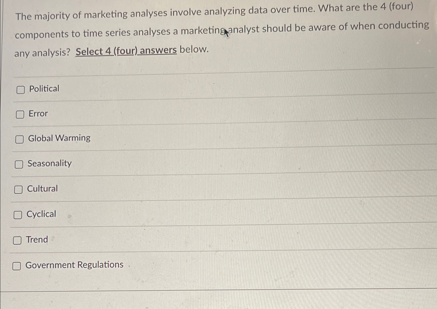 Solved The majority of marketing analyses involve analyzing | Chegg.com