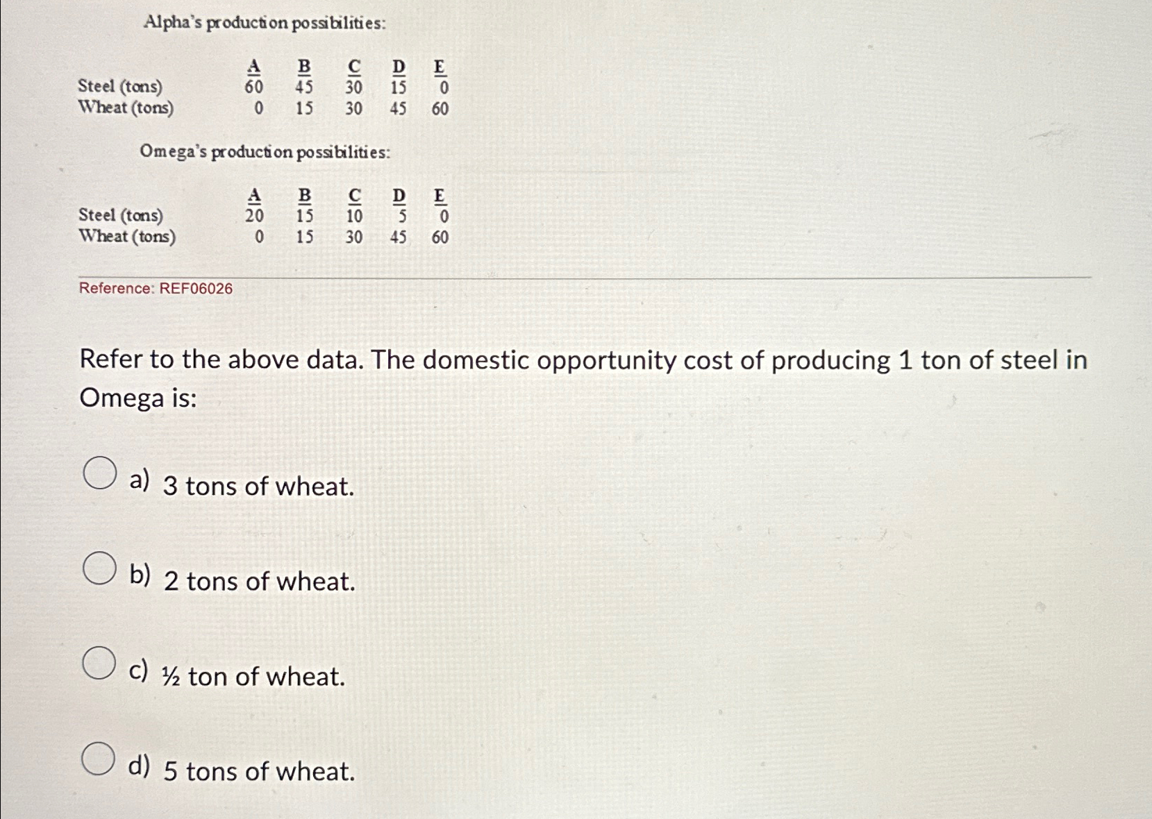 Solved Alpha's production possibilities:\table[[,A?,B,C,D? | Chegg.com