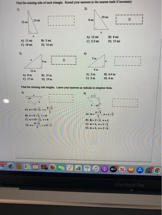 Solved Find the missing side of each triangle. Round your | Chegg.com
