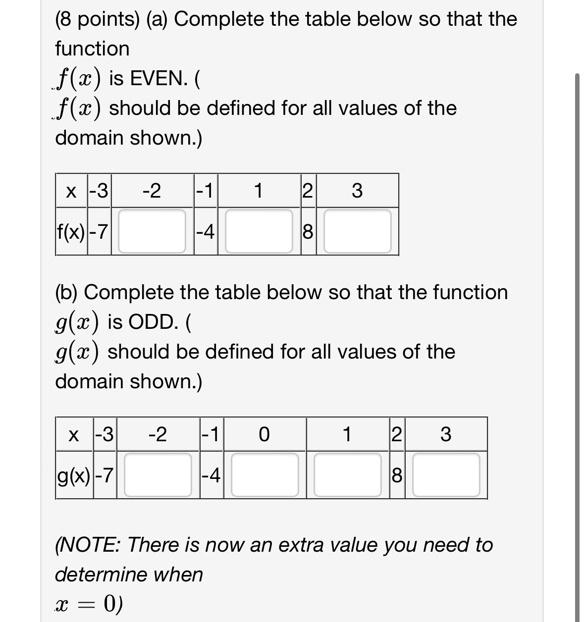 Solved (8 points) (a) Complete the table below so that the | Chegg.com