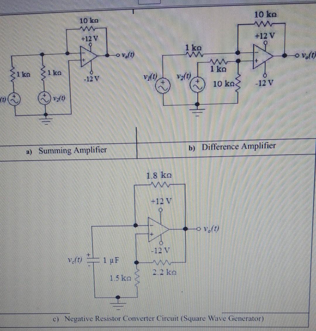 Solved a) Summing Amplifier b) Difference Amplifier c) | Chegg.com