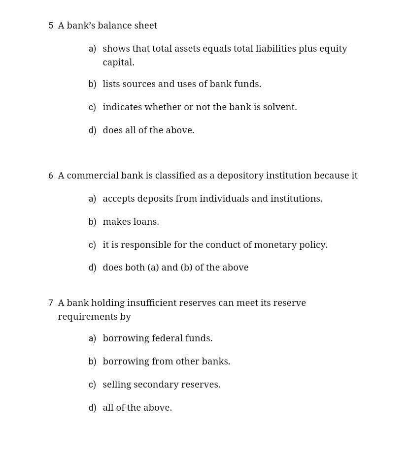 Solved 5 A bank's balance sheet a) shows that total assets | Chegg.com