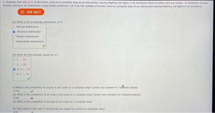 Solved 1. Suppose that only 0.27 of all drivers come to a | Chegg.com