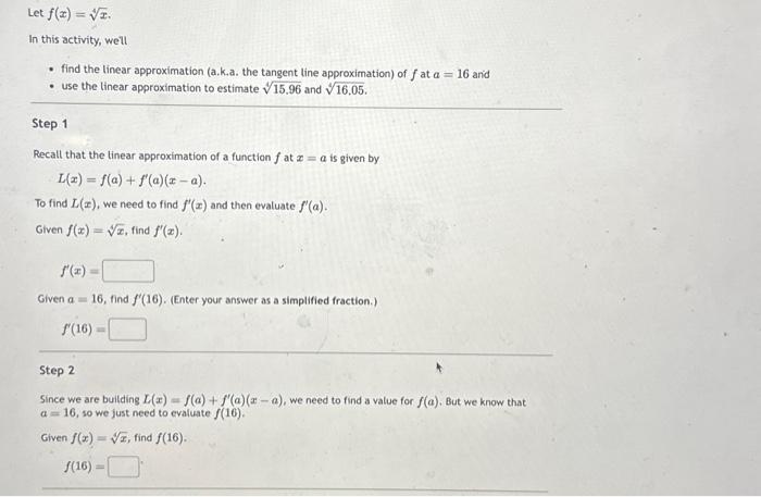 Solved Let f(x)=4x. In this activity, well - find the linear | Chegg.com