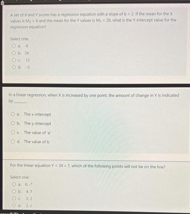 Solved A set of X and Y scores has a regression equation | Chegg.com