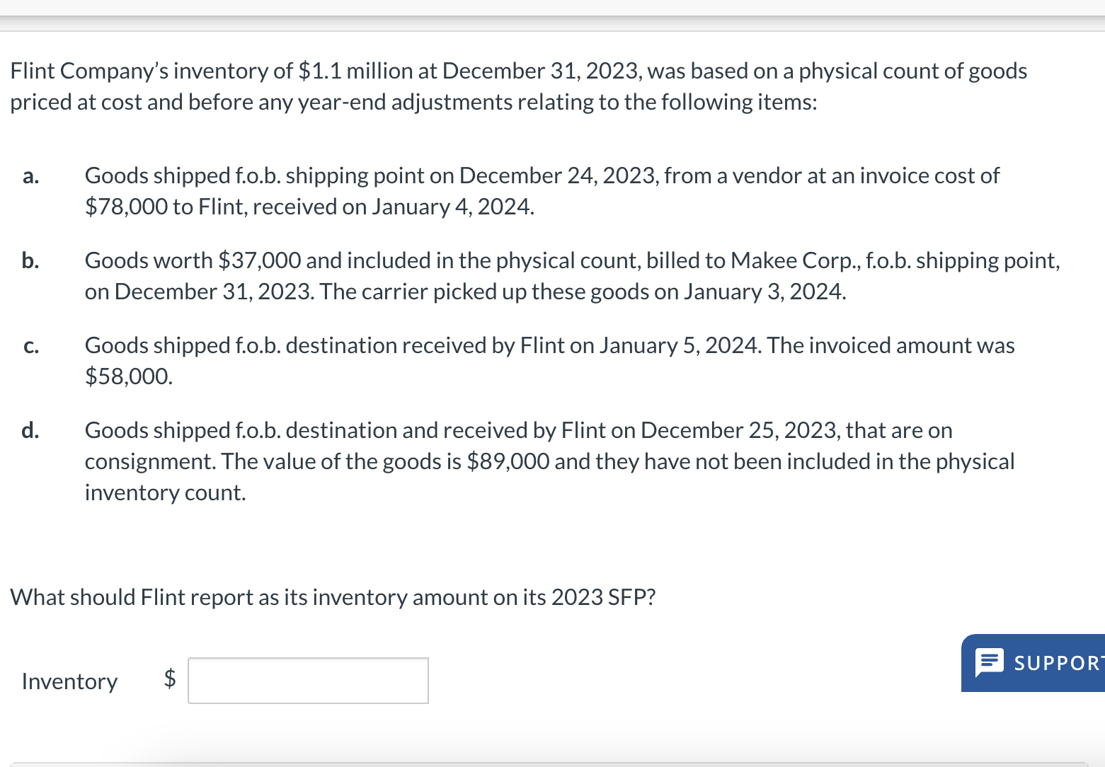 Solved Flint Company's inventory of $1.1 ﻿million at | Chegg.com