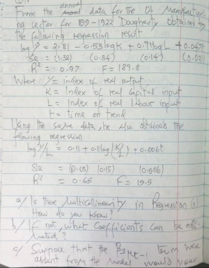 Solved From the annual data for the OS Manufaitur ng sector | Chegg.com