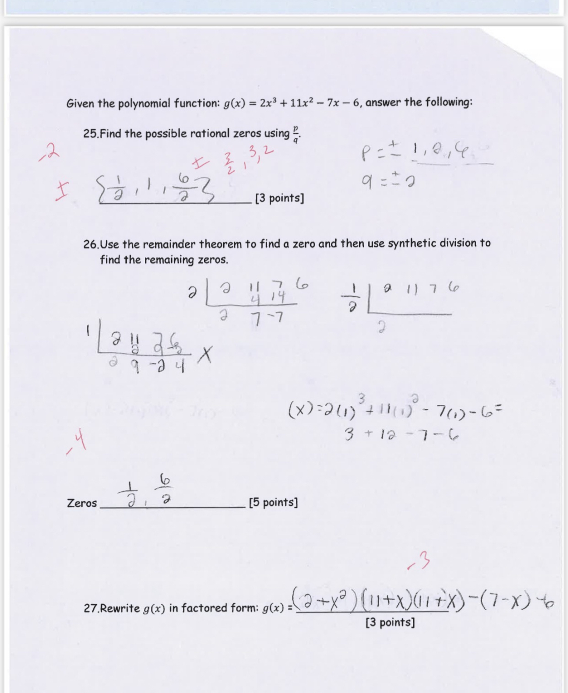 Solved Given the polynomial function: g(x)=2x3+11x2-7x-6, | Chegg.com