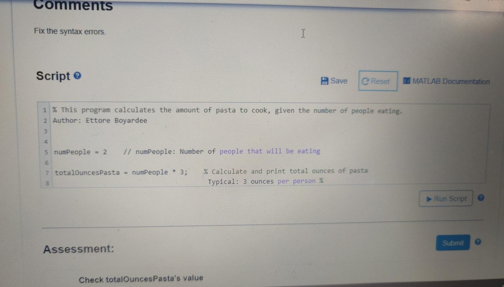 Solved Comments Fix the syntax errors. I I Script @ Save C | Chegg.com