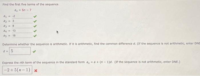 Solved Find the first five terms of the sequence. an = 5n - | Chegg.com