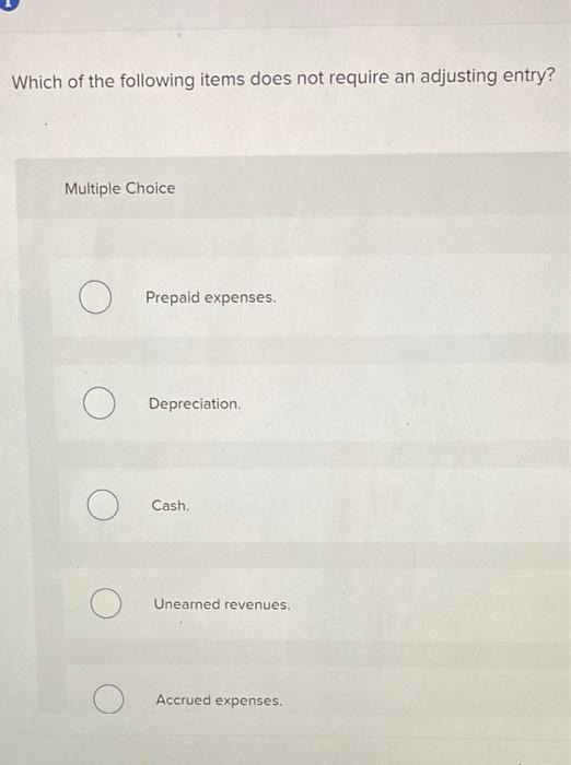 Solved Which of the following items does not require an | Chegg.com