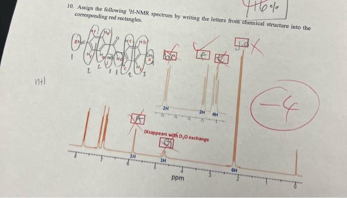 Solved 10. Assign the following ' H-NMR spectrum by writing | Chegg.com