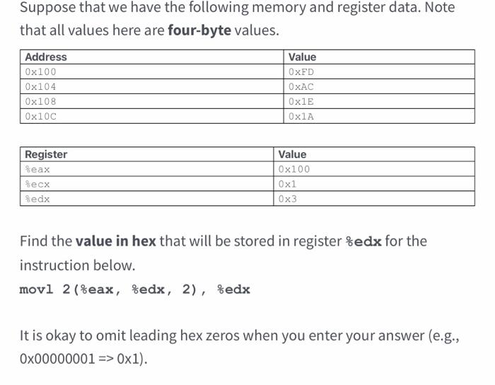 Solved Suppose that we have the following memory and | Chegg.com