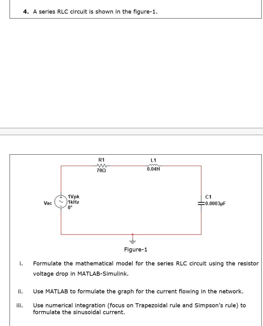 Solved 4. A series RLC circuit is shown in the figure-1. i. | Chegg.com