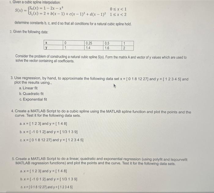 Solved 1. Given a cubic spline interpolation: | Chegg.com