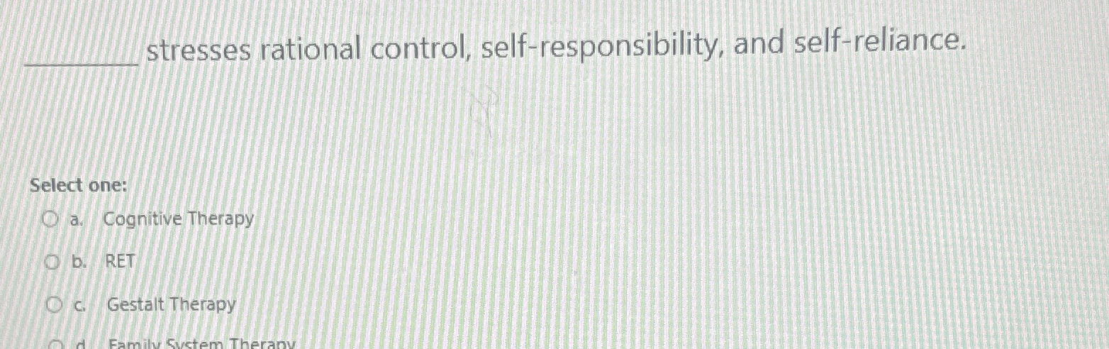 Solved stresses rational control, self-responsibility, and | Chegg.com