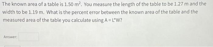 Solved The known area of a table is 1.50 m2. You measure the | Chegg.com